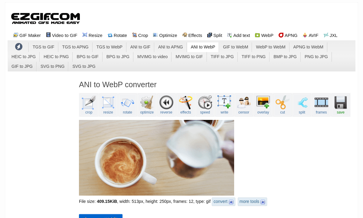 ANI to animated WebP converter
