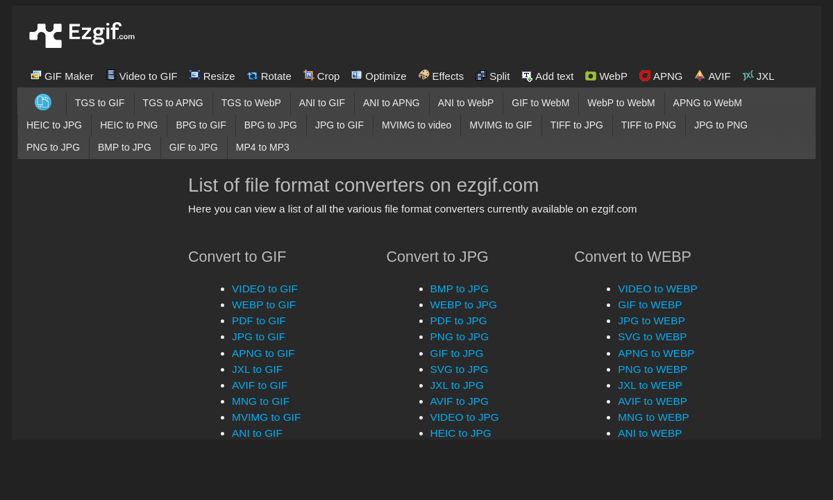 List of file format converters on ezgif.com