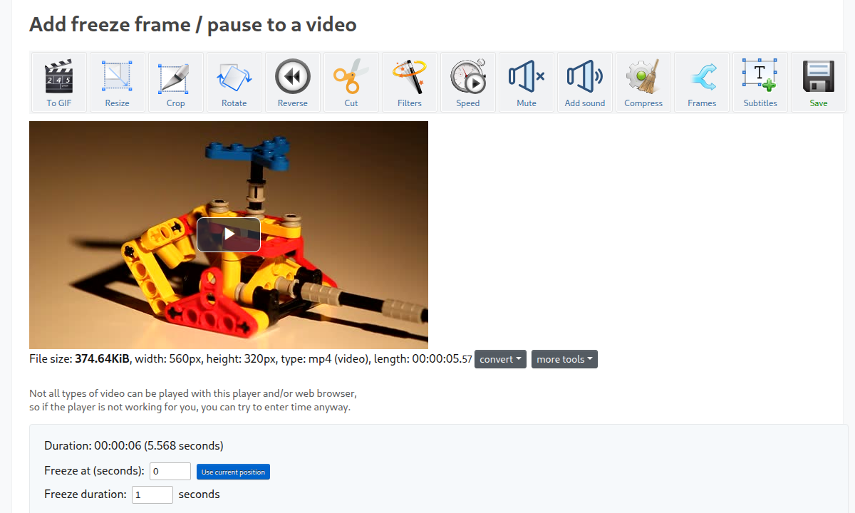 Freeze video tool