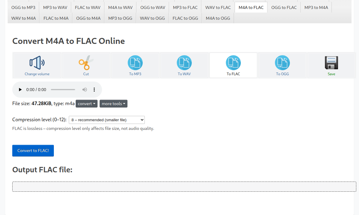 Online M4A to FLAC converter